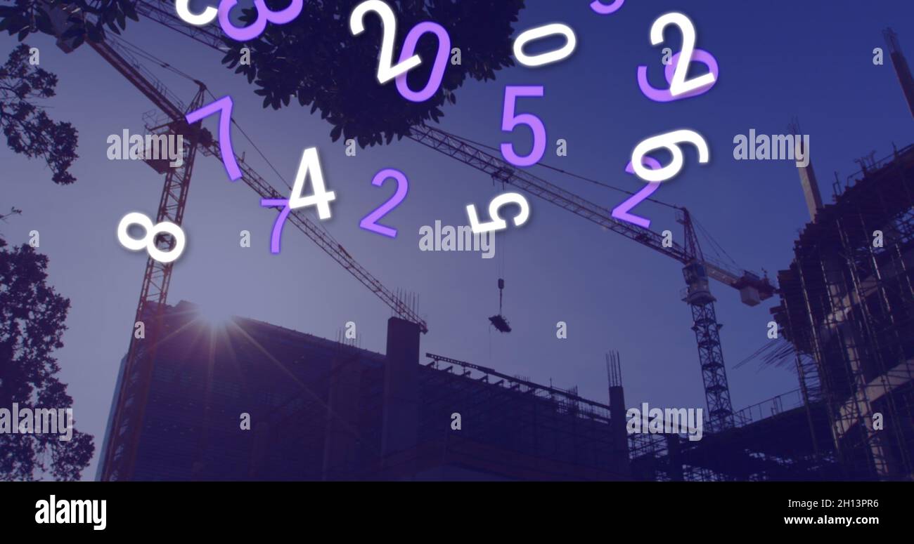 Image of falling numbers over cityscape Stock Photo - Alamy