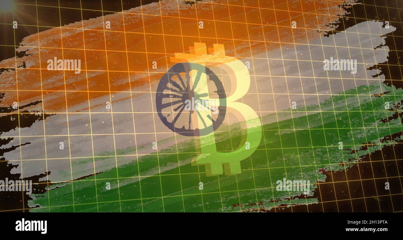 Image of flag of india and bitcoin symbol glowing Stock Photo - Alamy