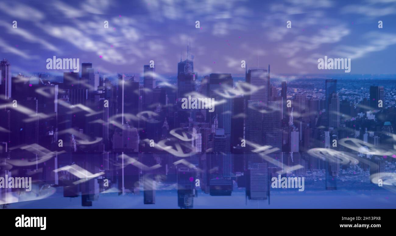 Image of binary coding over cityscape Stock Photo - Alamy