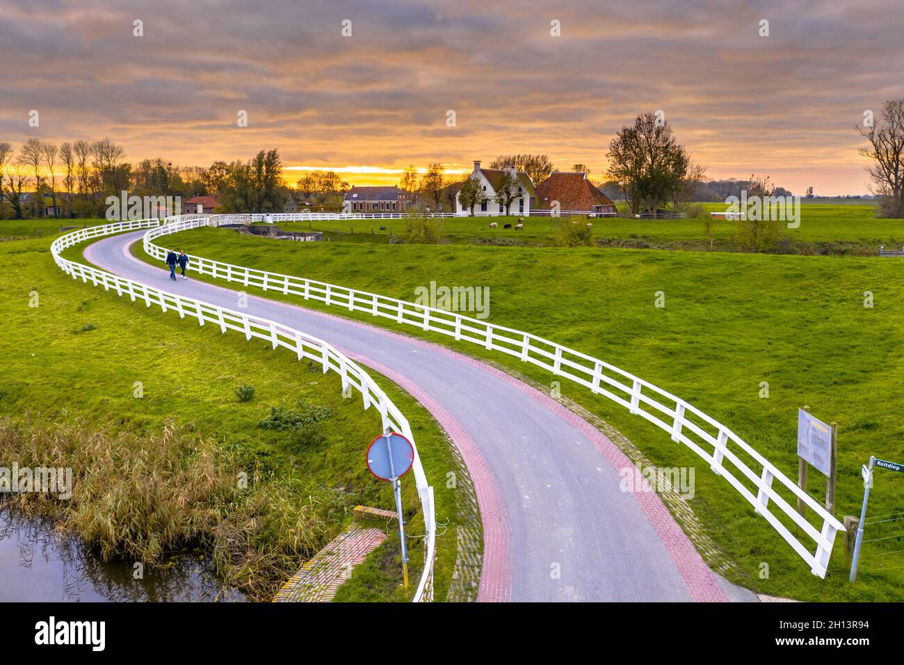 Aerial scene of Dutch Countryside landscape with historical houses in ...