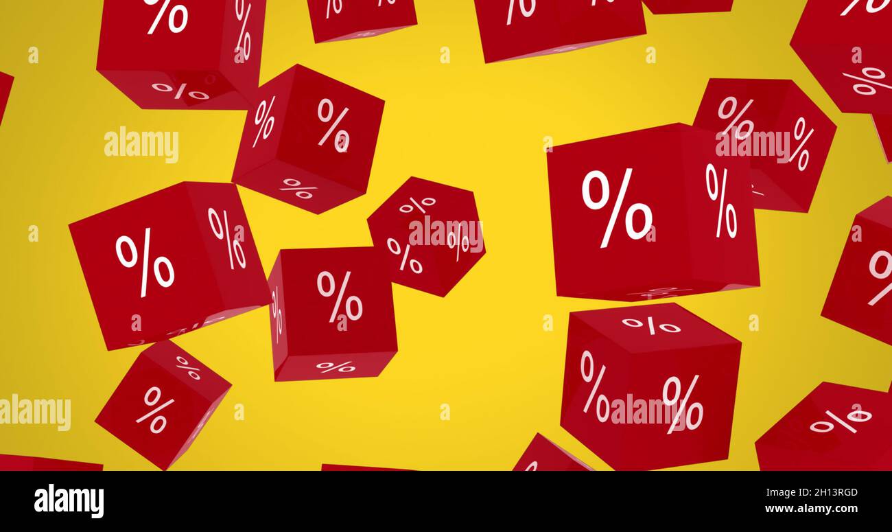 Image of red cubes with per cent sign on yellow background Stock Photo ...