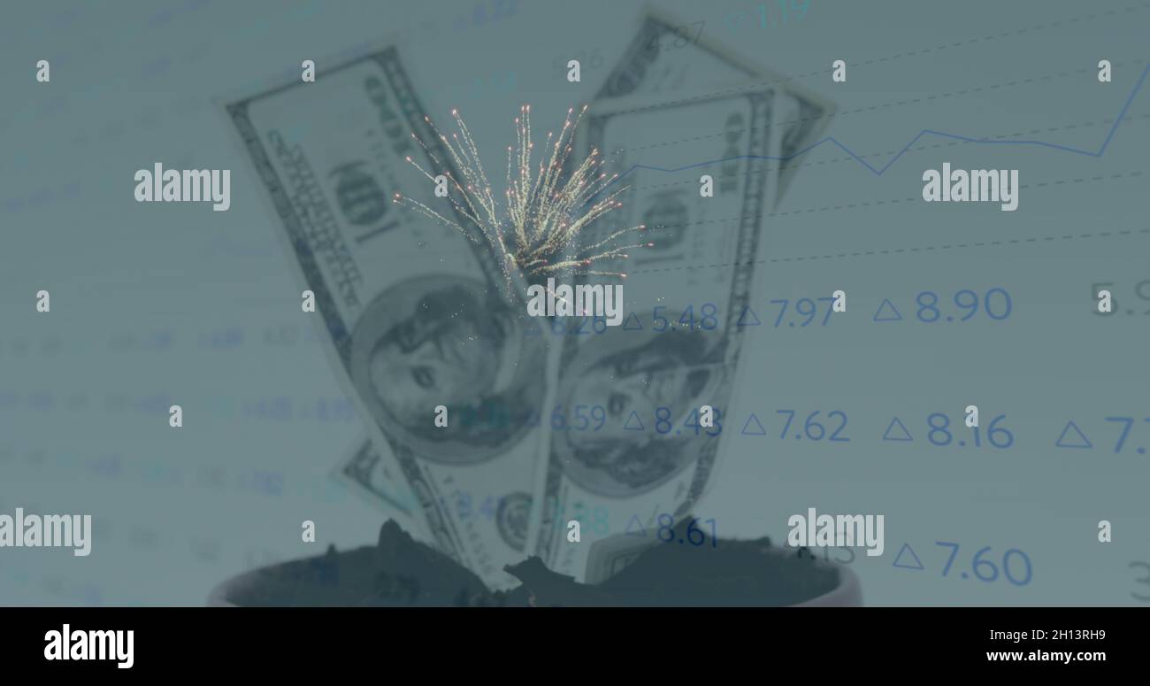 Stock market data processing against american dollar bills against ...