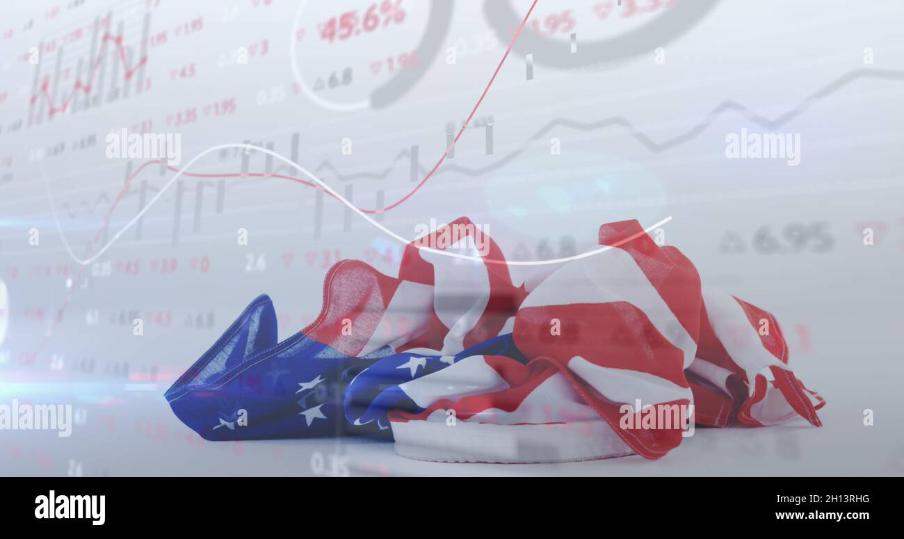 Image of financial data processing with american flag falling Stock ...