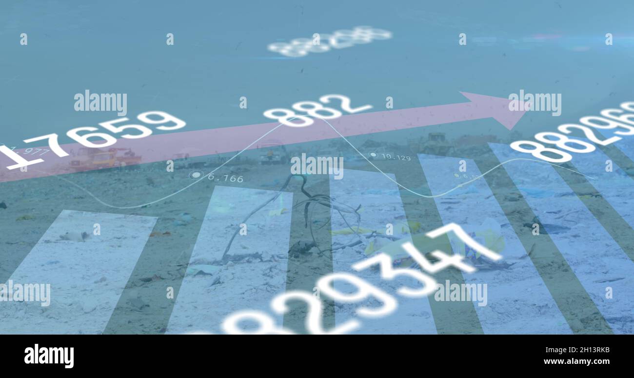 Digital composite image of multiple changing number and statistical data processing against ...