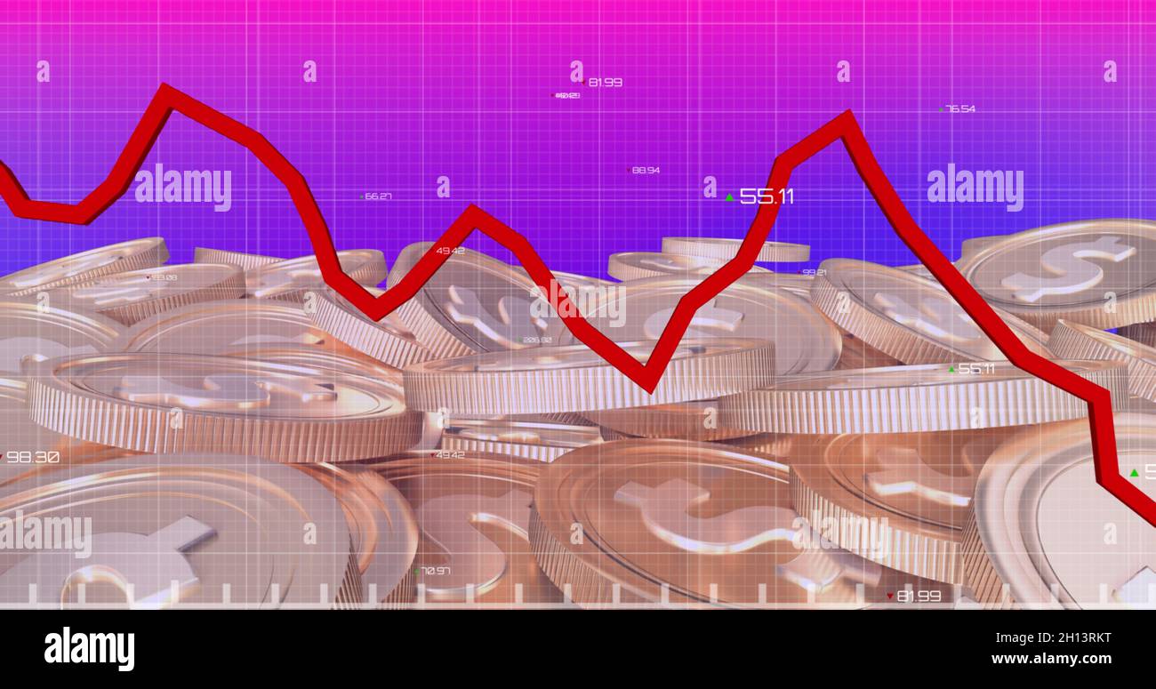 Image of financial data processing over gold coins Stock Photo - Alamy