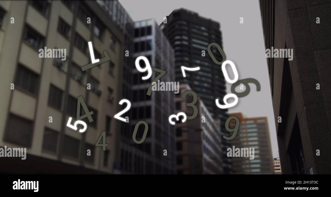 Image of falling numbers over cityscape Stock Photo - Alamy