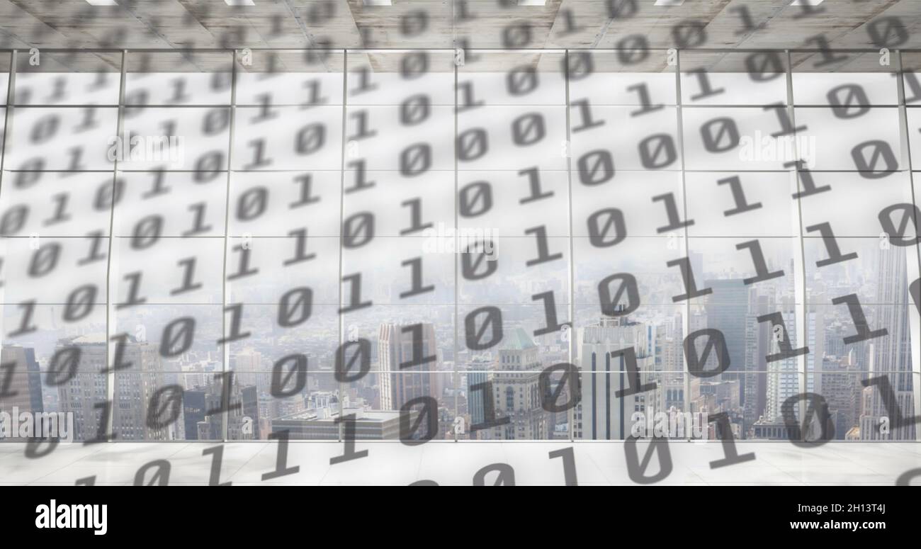 Image of binary coding over cityscape Stock Photo - Alamy