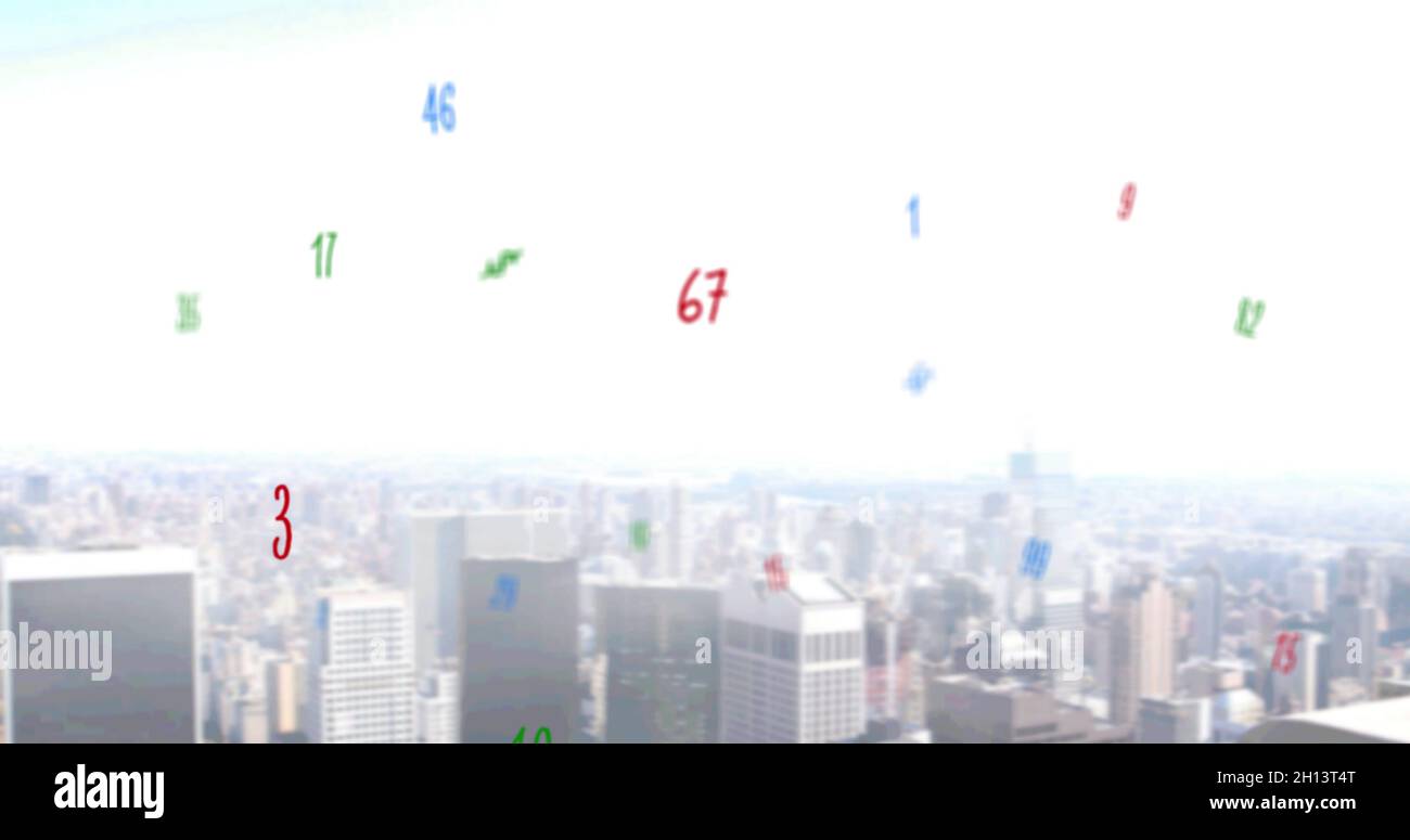 Image of falling numbers over cityscape Stock Photo - Alamy