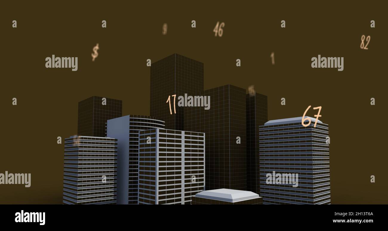 Image of falling numbers over cityscape Stock Photo - Alamy