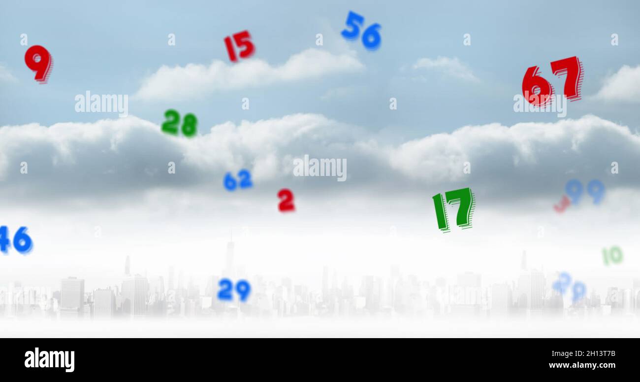 Image of falling numbers over cityscape Stock Photo - Alamy