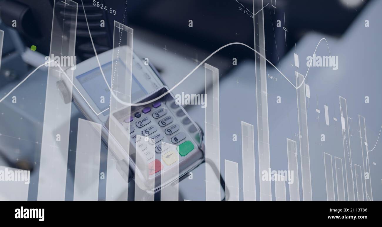 Image of financial data processing over payment terminal Stock Photo ...