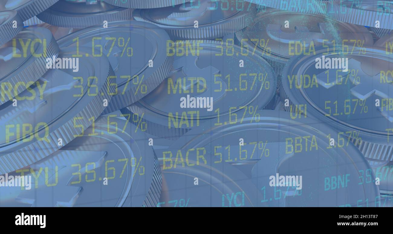 Image of financial data processing over british pound coins Stock Photo ...