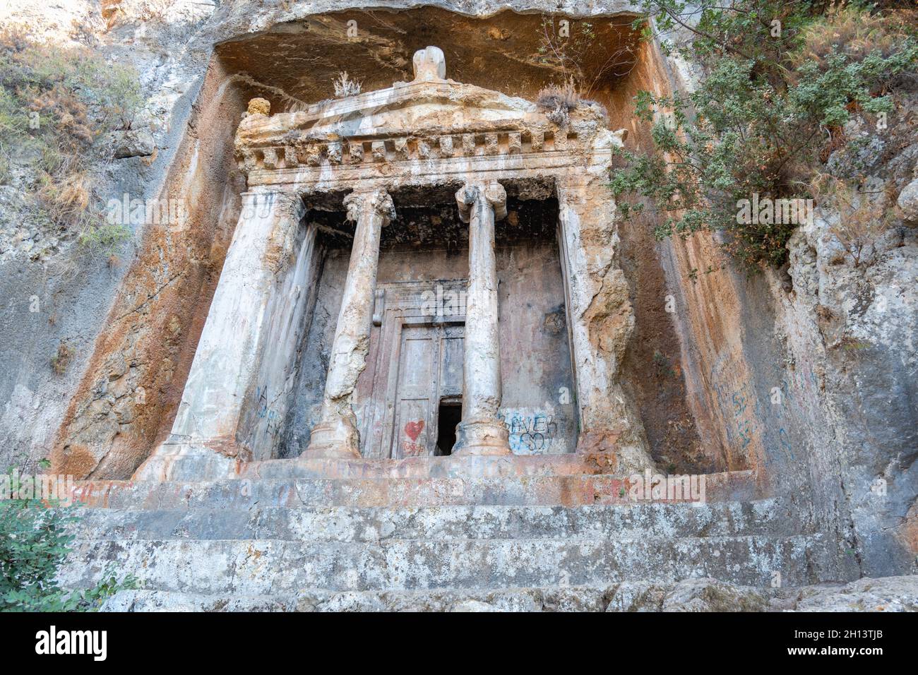 Tomb of Amyntas, the Fethiye Tomb. View of the tombs carved into the ...