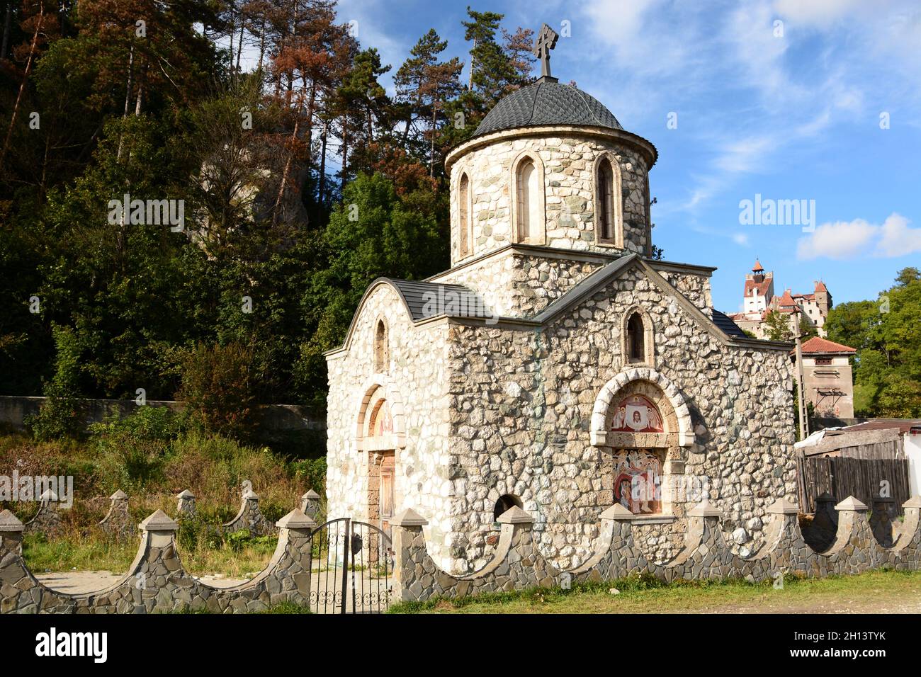 Heart Queen Mary chapel and Bran castle in the background. Transylvania ...