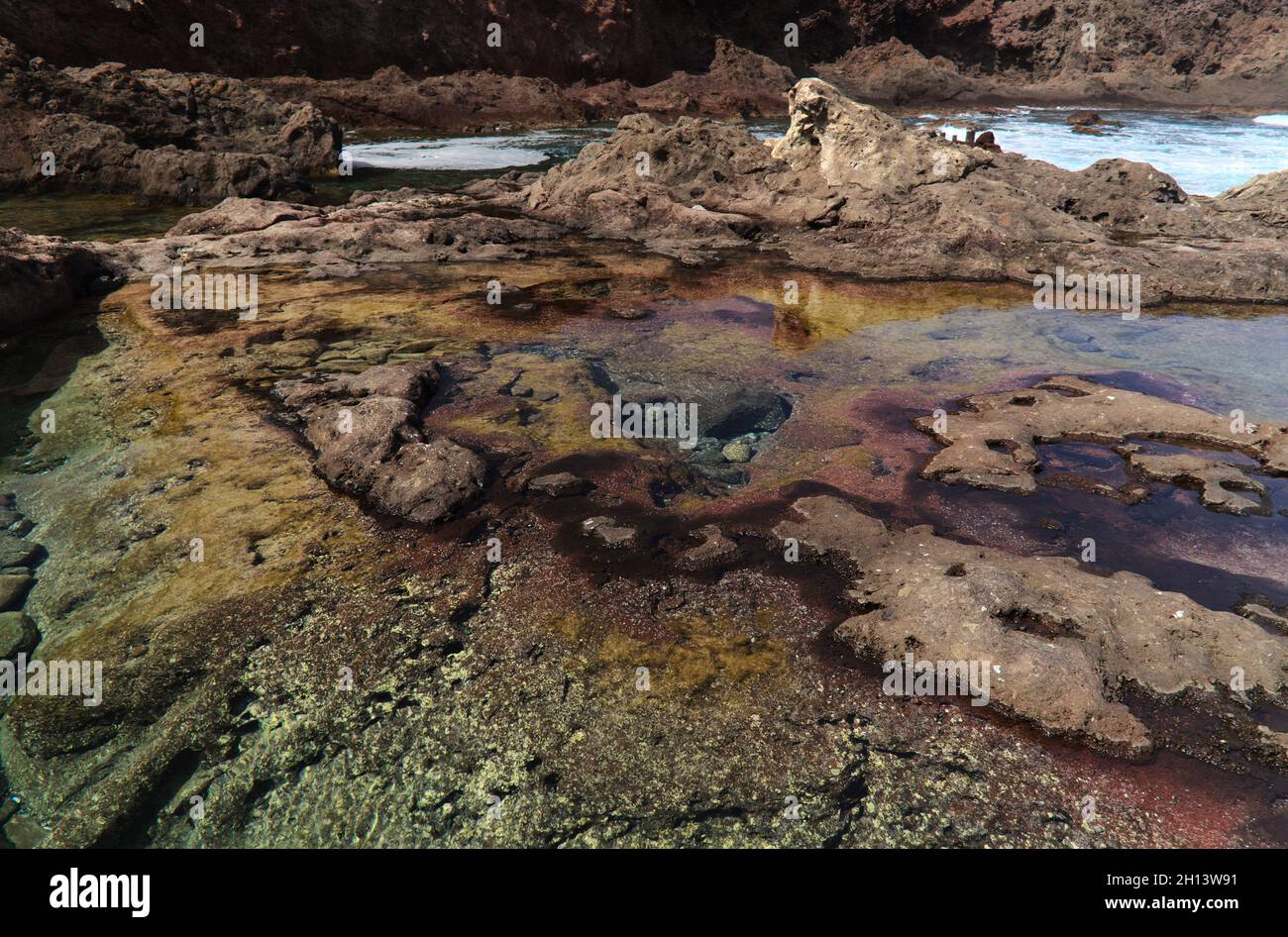 Gran Canaria, calm rock pools under steep cliffs of the north coast are ...