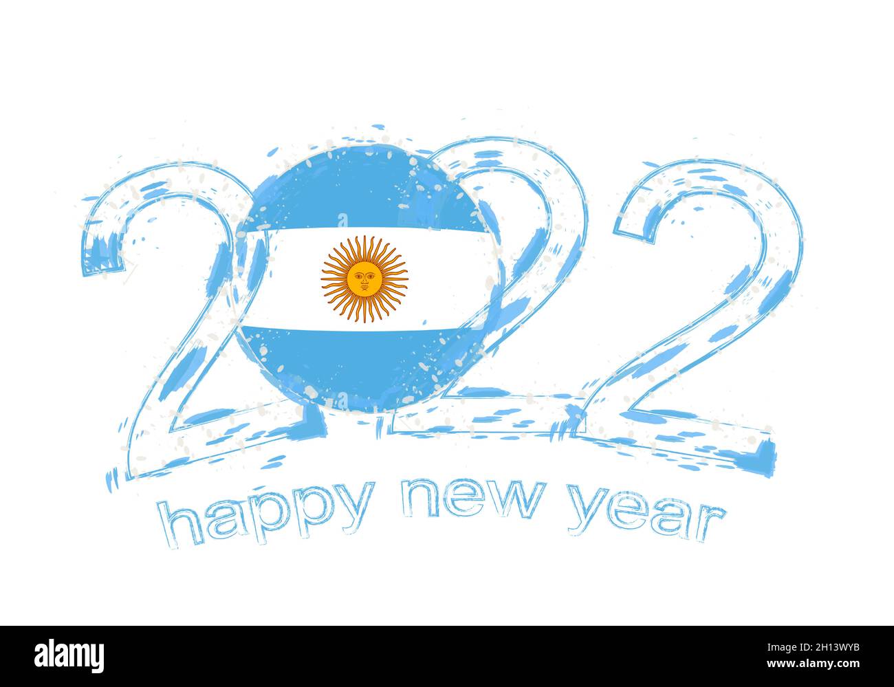 Happy New 2022 Year with flag of Argentina. Holiday grunge vector ...