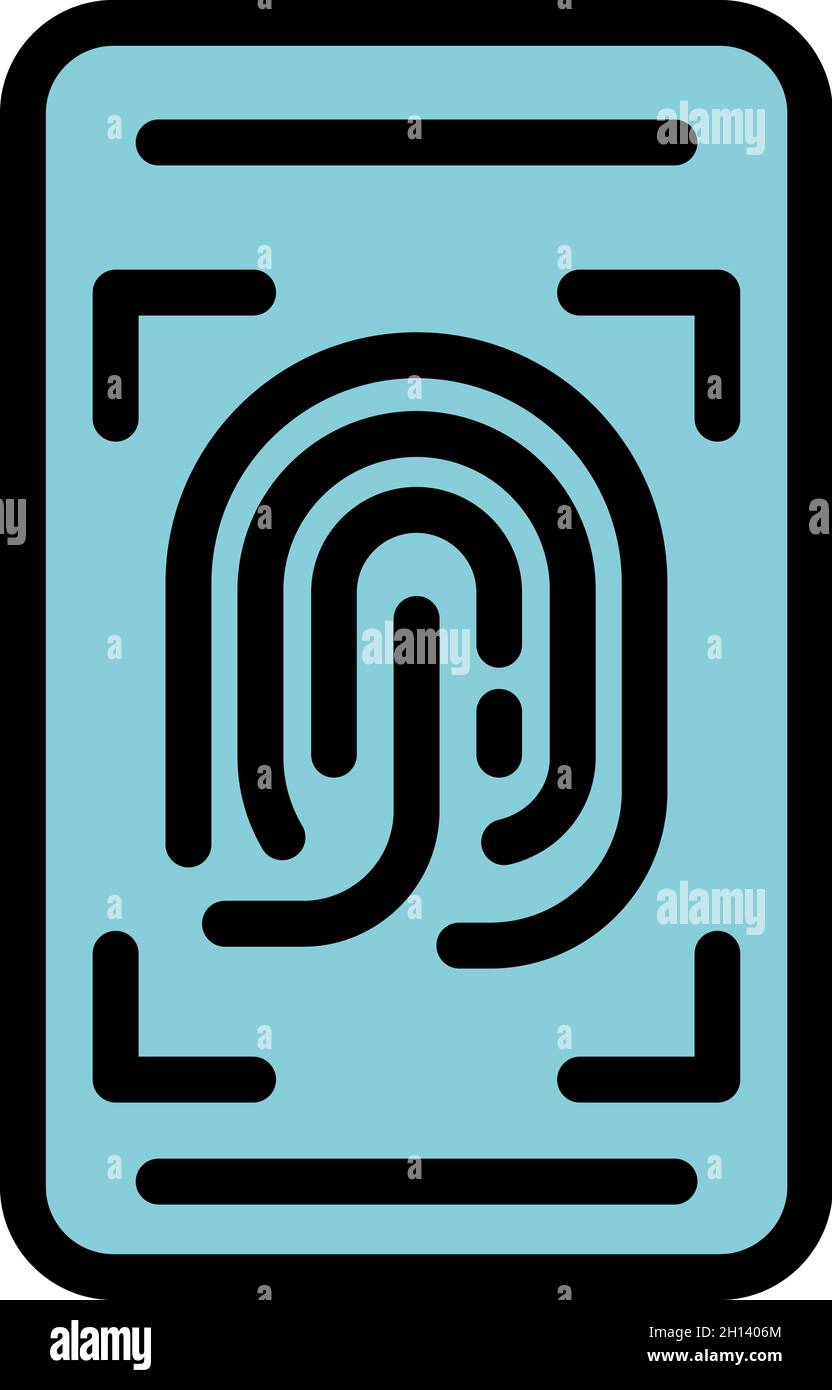 Finger print phone icon. Outline finger print phone vector icon color ...