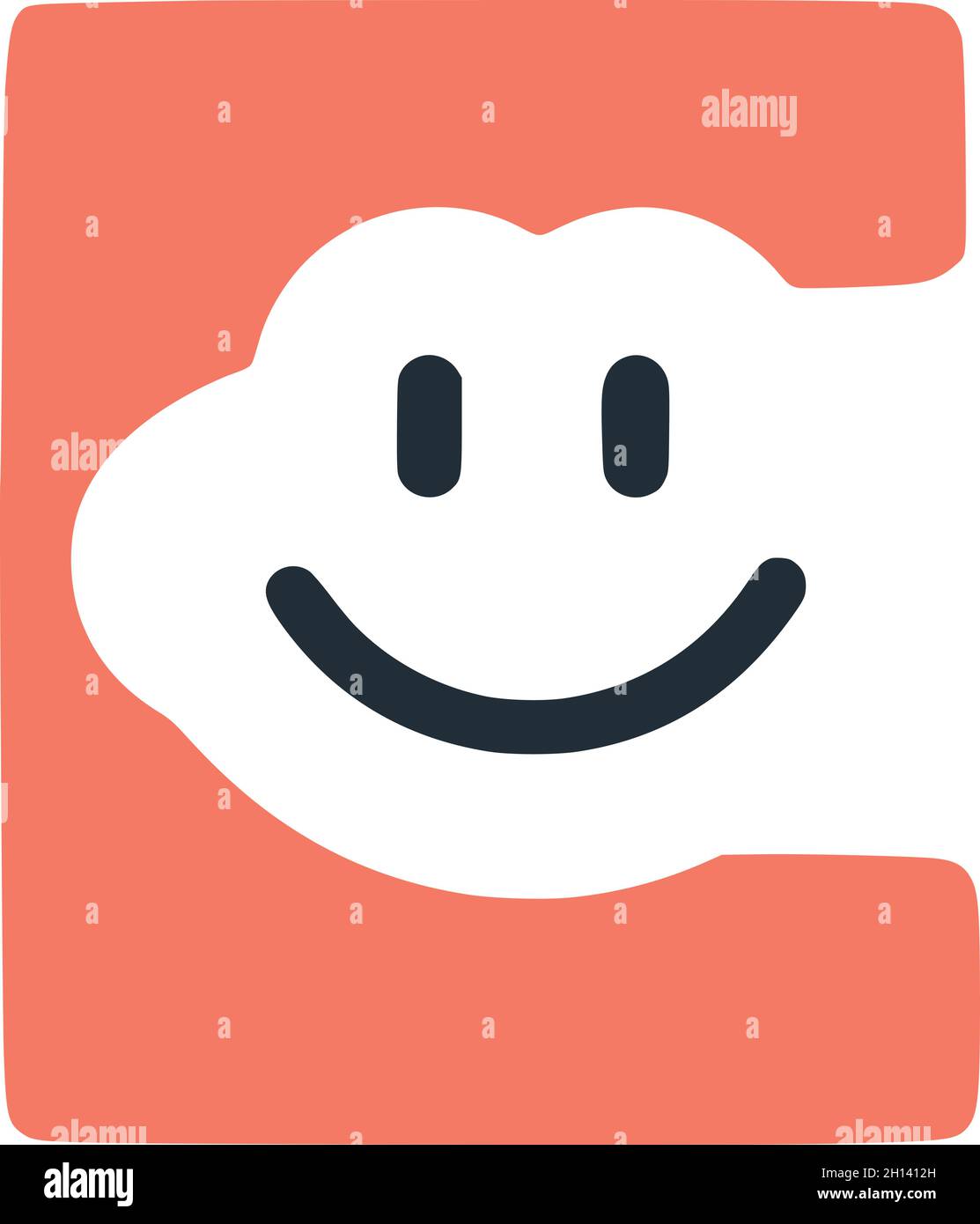 Letter E with a smile on the face character in flat style, smiley face ...