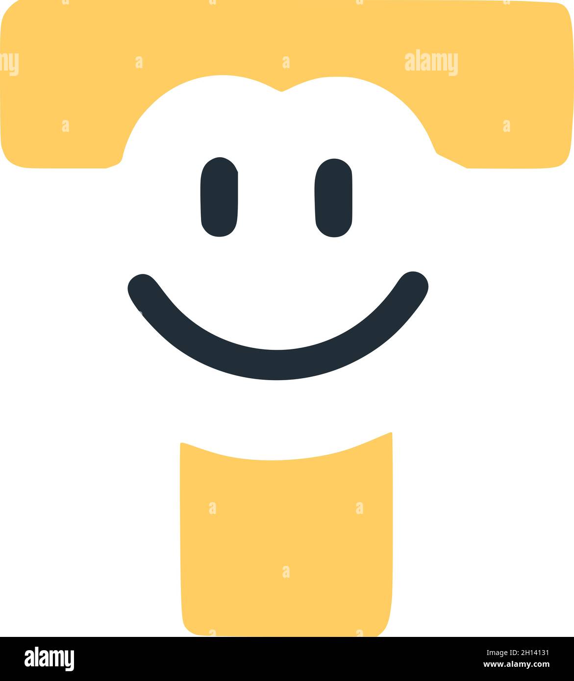 Letter T with a smile on the face character in flat style, smiley face ...