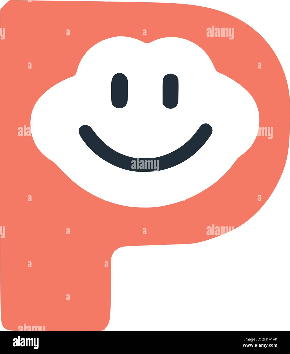 Letter P with a smile on the face character in flat style, smiley face ...