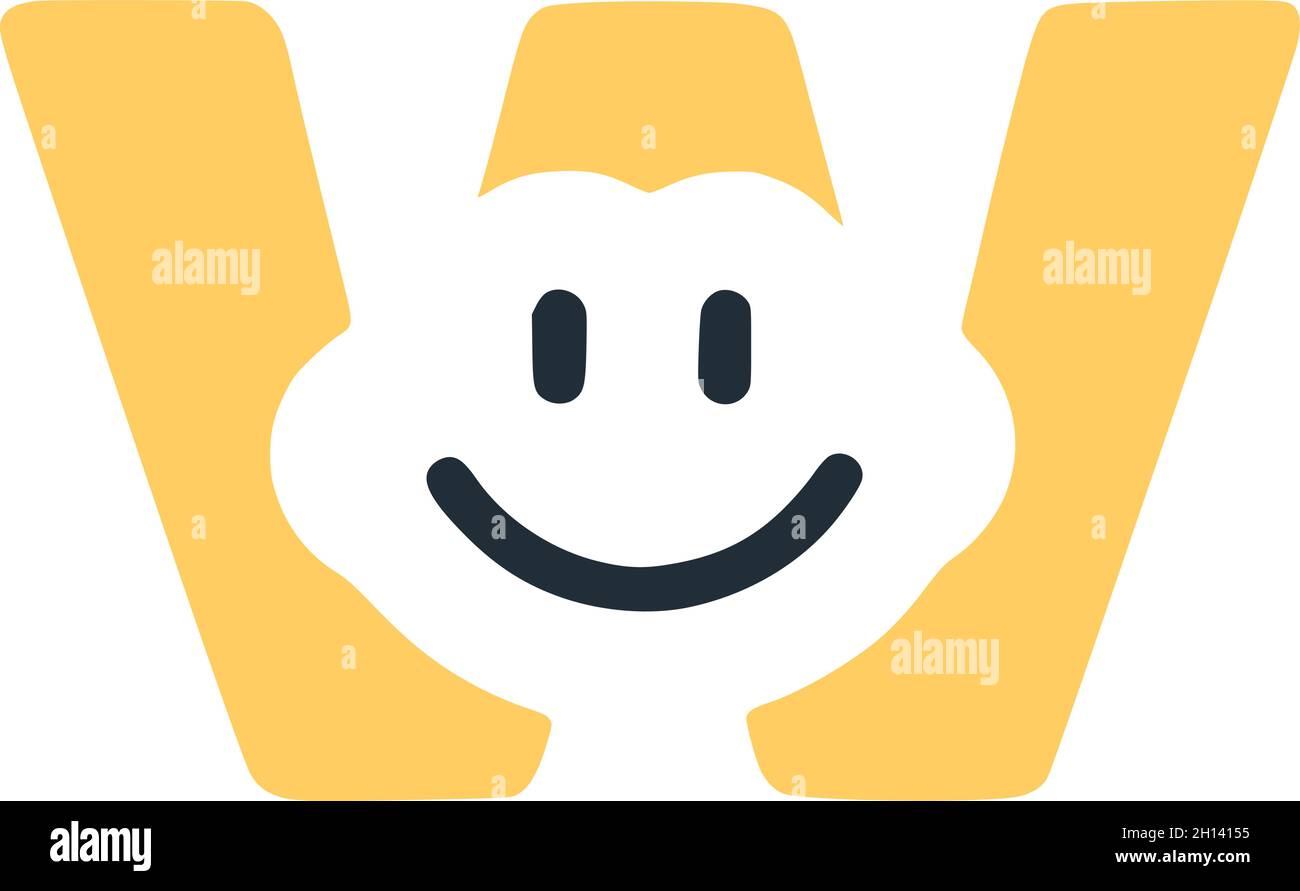 Letter W with a smile on the face character in flat style, smiley face ...