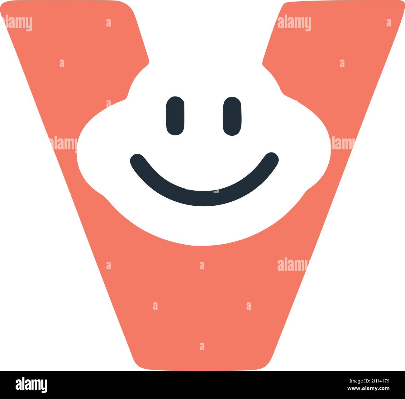 Letter V with a smile on the face character in flat style, smiley face ...