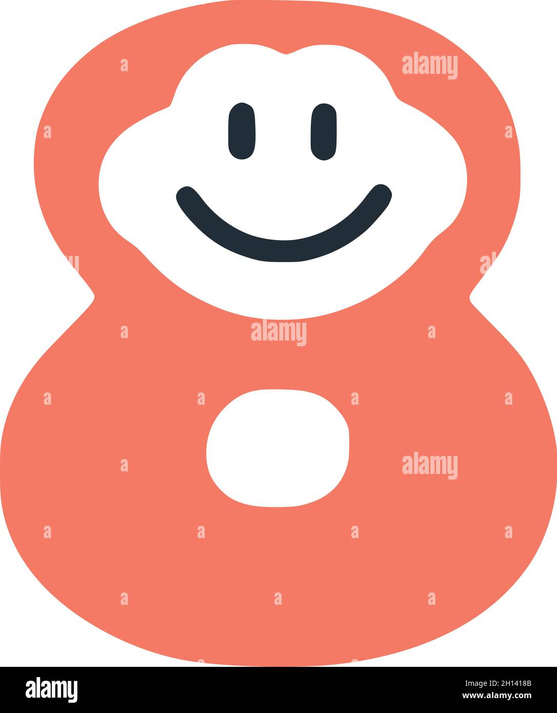 Number 8 with a smile on the face character in flat style, smiley ...