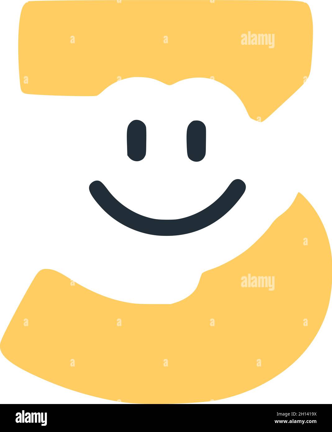 Number 3 with a smile on the face character in flat style, smiley ...