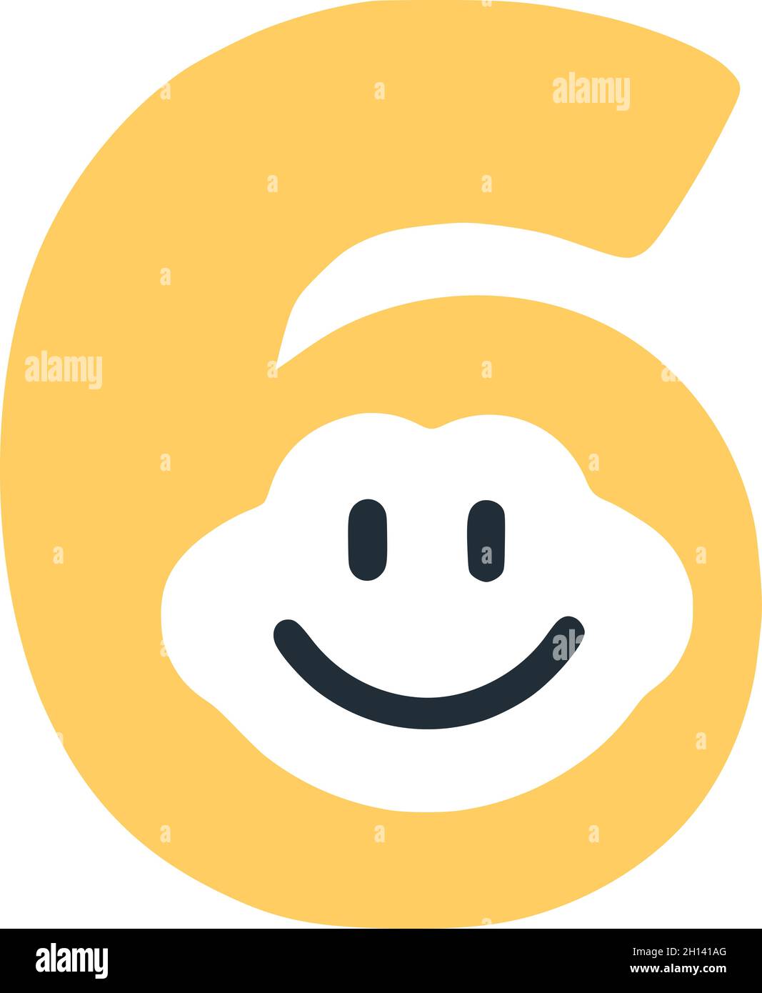Number 6 with a smile on the face character in flat style, smiley ...
