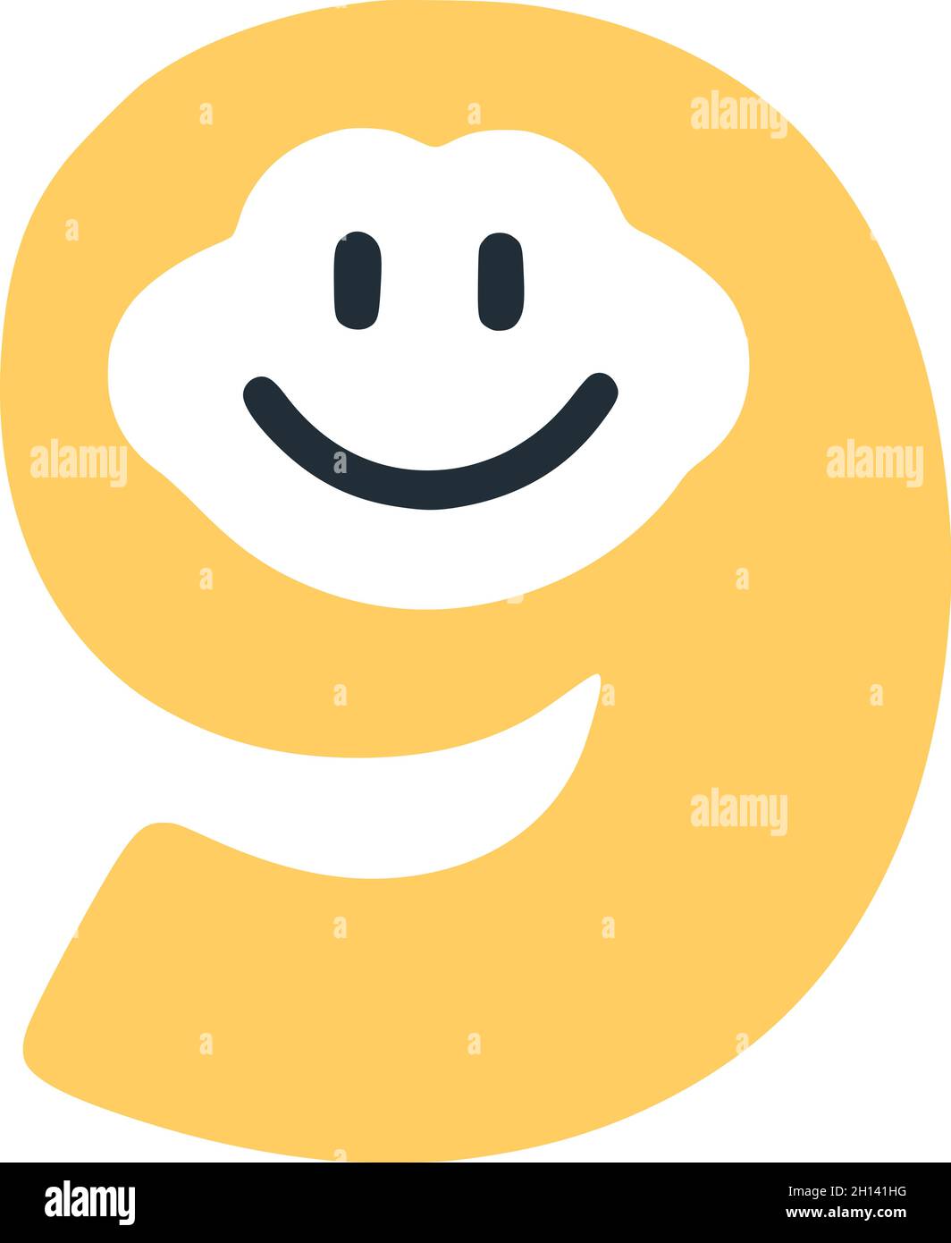 Number 9 with a smile on the face character in flat style, smiley ...