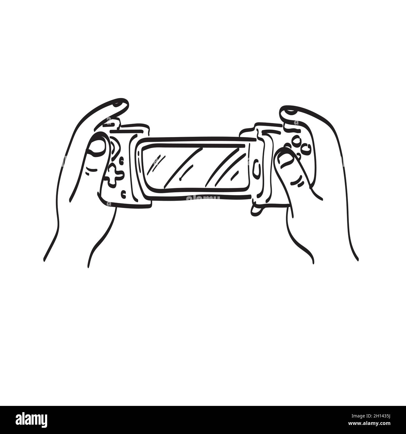 line art joystick for mobile phone in hand illustration vector isolated ...