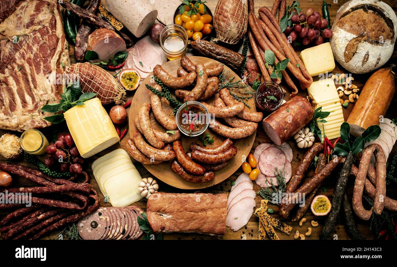 meat buffet table of european luxury cold cuts sausage and ham ...