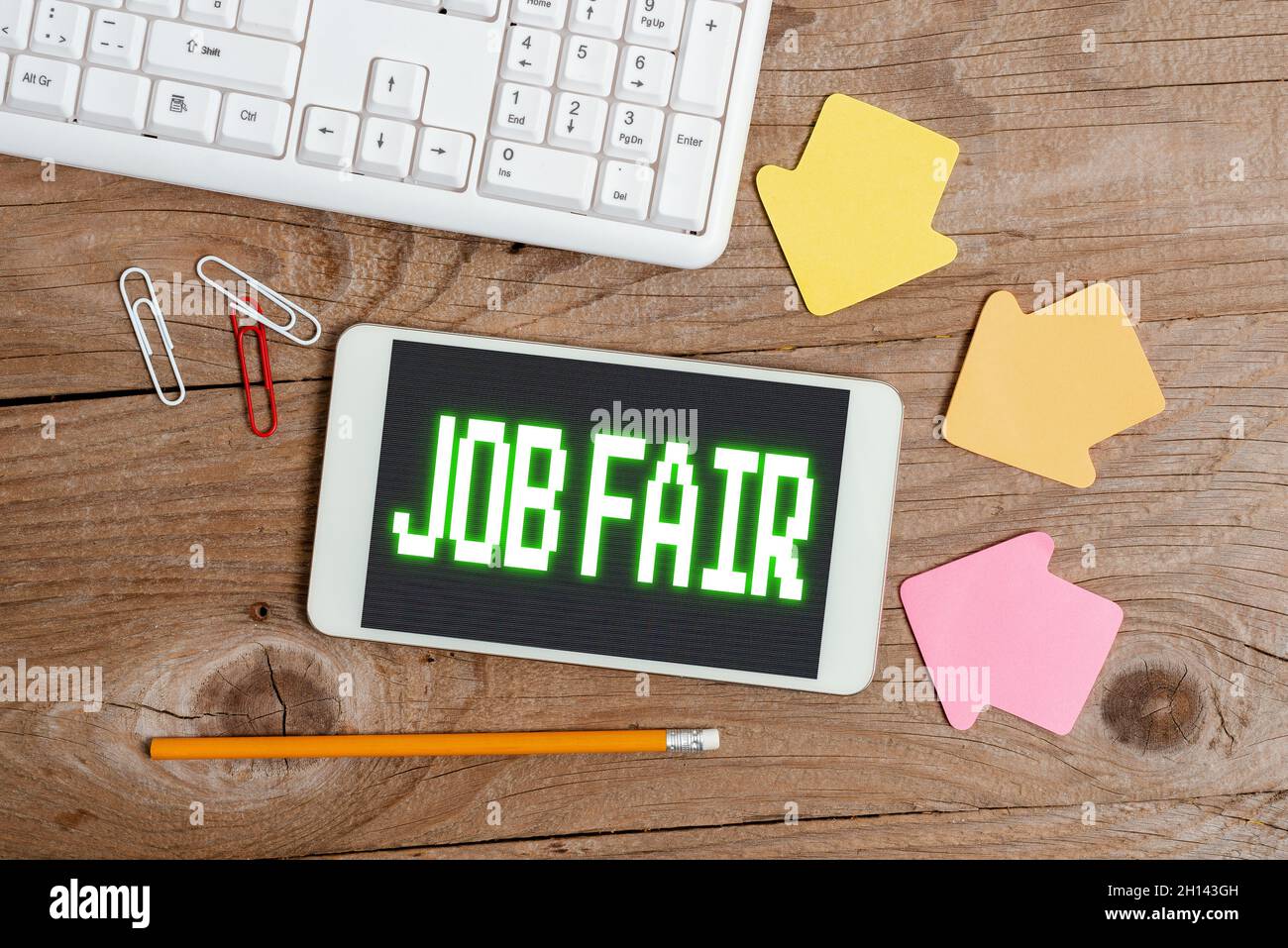 Writing displaying text Job Fair. Word Written on event in which ...