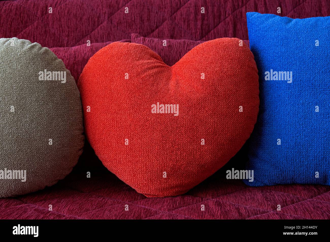 Decor Pillows composition on a couch sofa in modern apartment, home ...