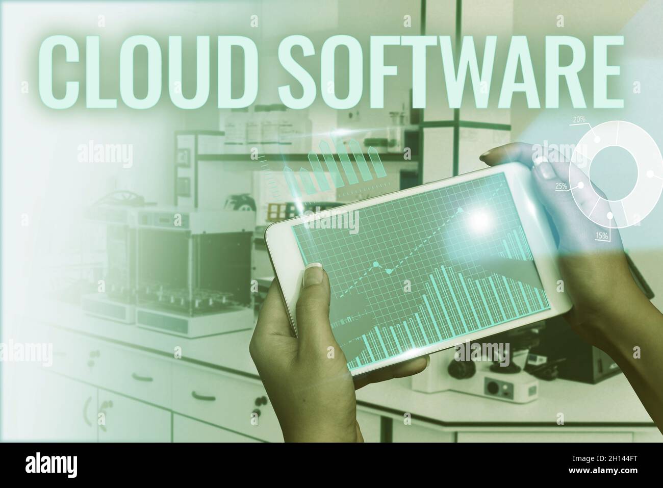 Text caption presenting Cloud Software. Word Written on Programs used in Storing Accessing data ...