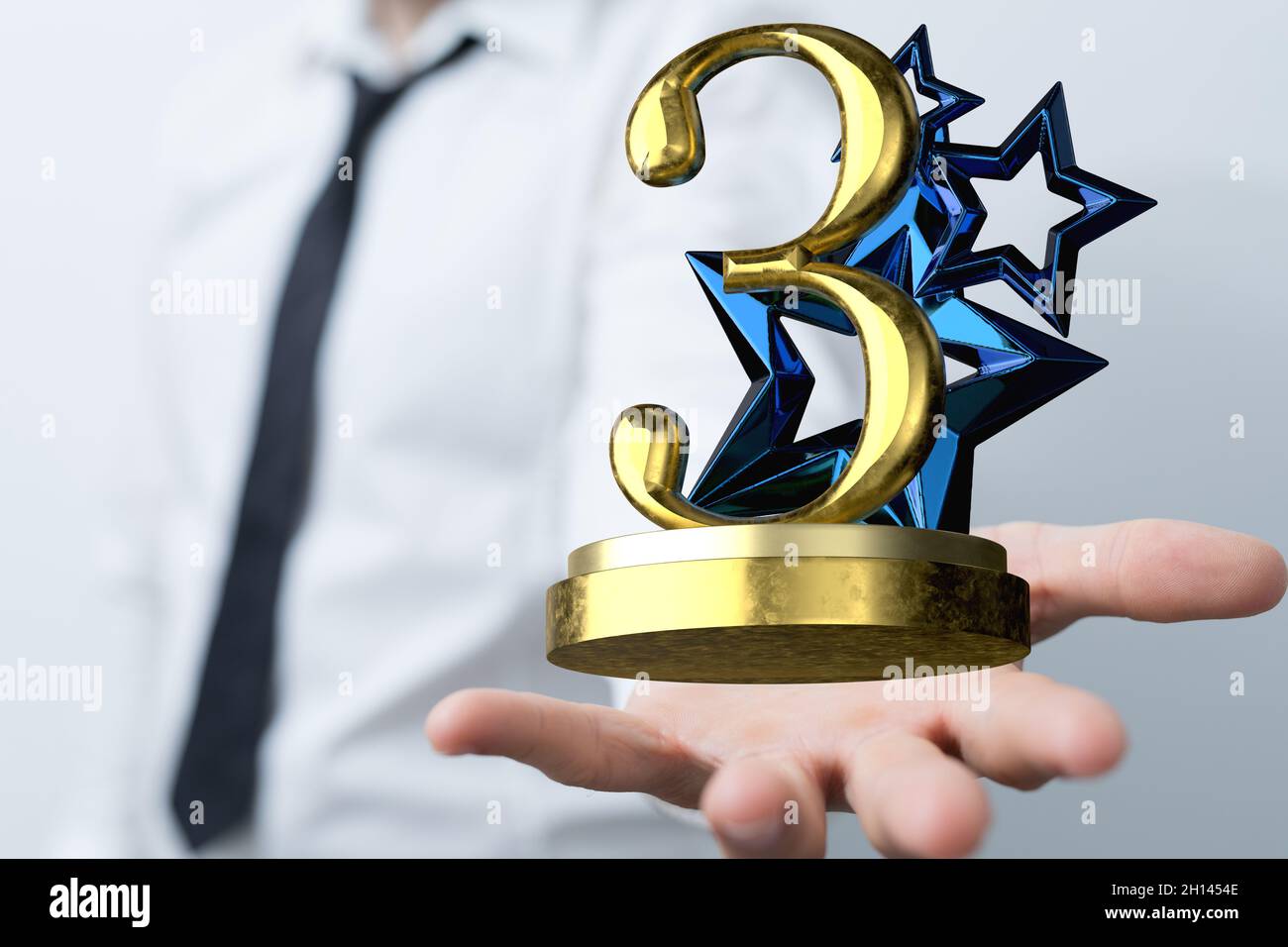 Illustration of a third-place award in a hand Stock Photo - Alamy