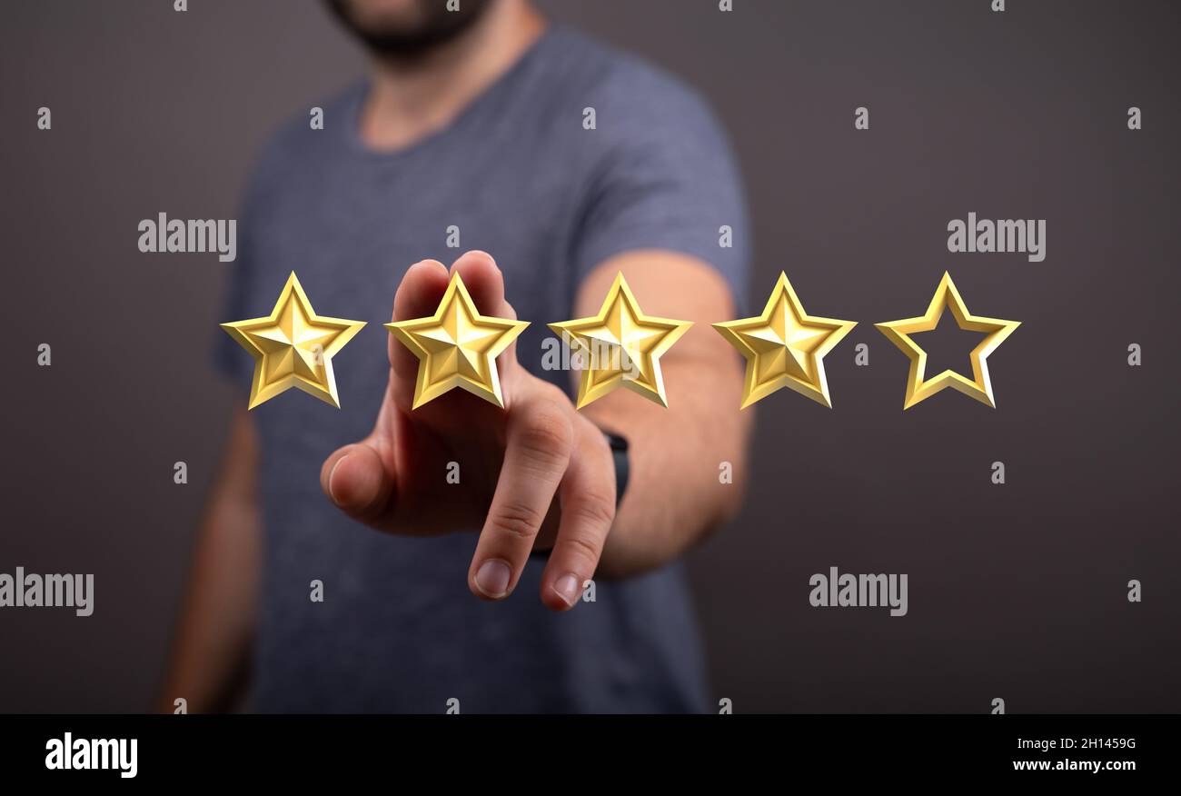 Illustration of four stars from five in a hand of a human Stock Photo ...