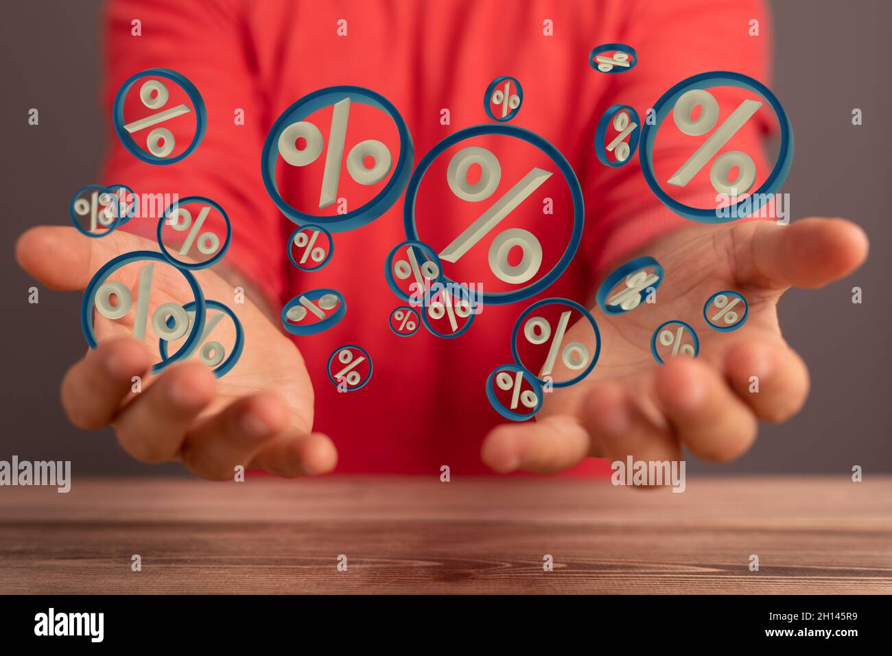 Illustration of sale percent discount % icons in human hands Stock ...