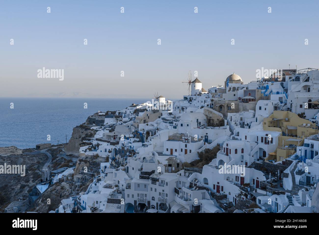 Sunrise landscapes of the village Oia in Santorini Island in Greece ...