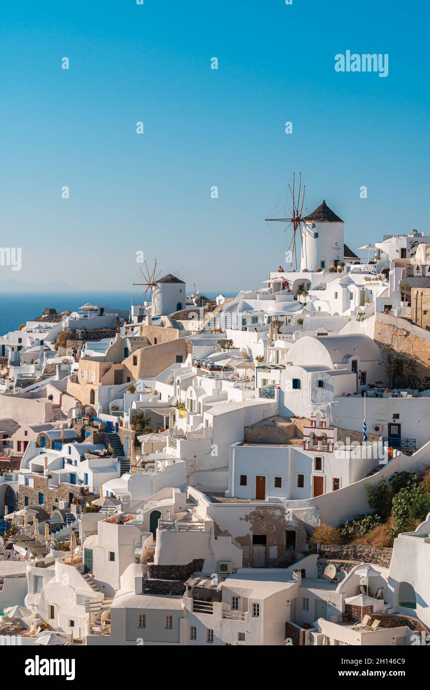 Sunset landscapes of the village Oia in Santorini Island in Greece ...