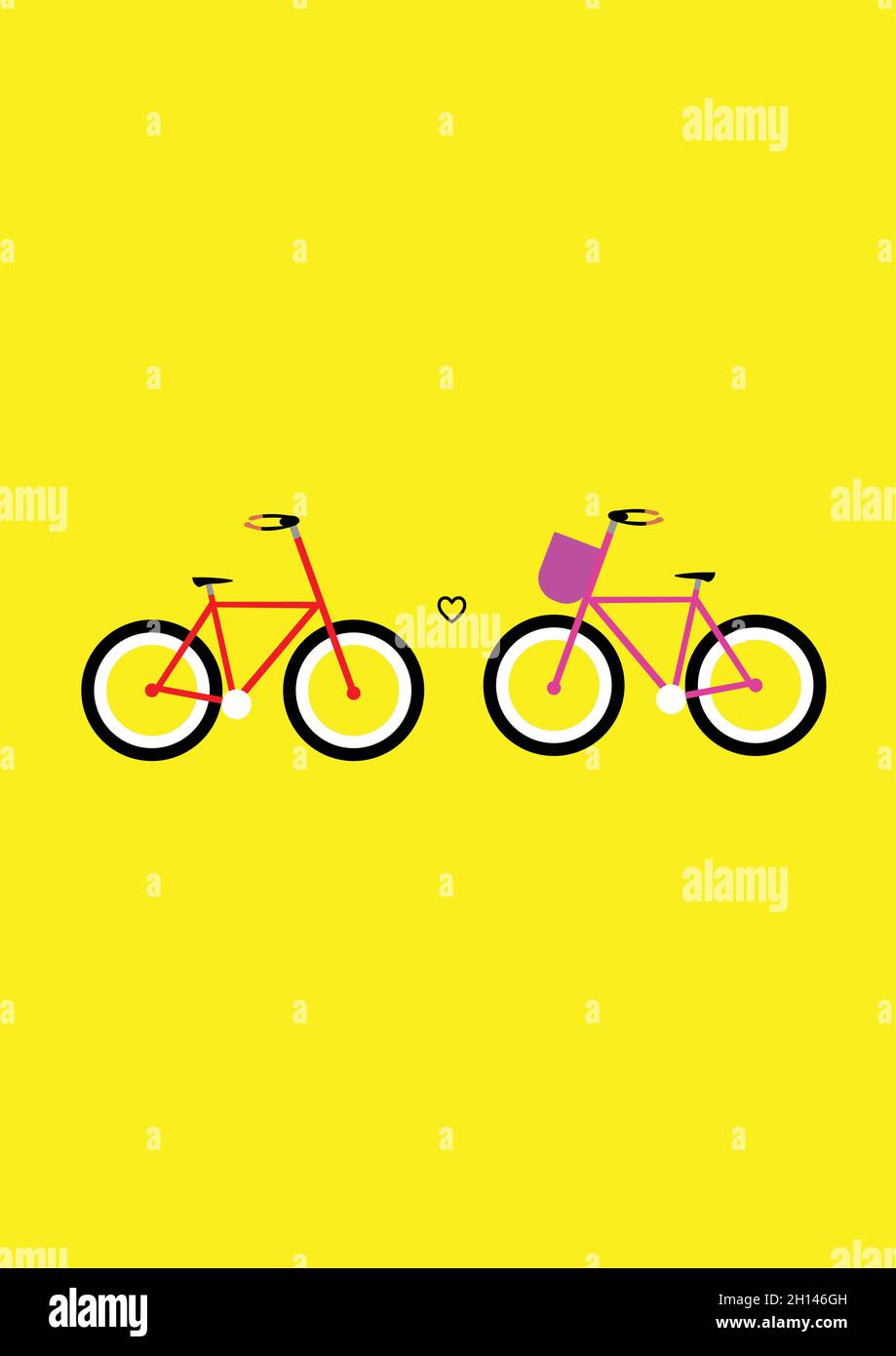 Cycle illustration in yellow background, Lovers cycle, Simple flat ...