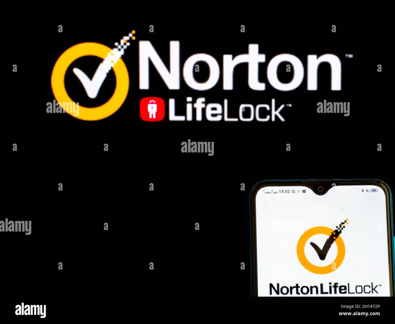 In this photo illustration, NortonLifeLock Inc. logo seen displayed on ...