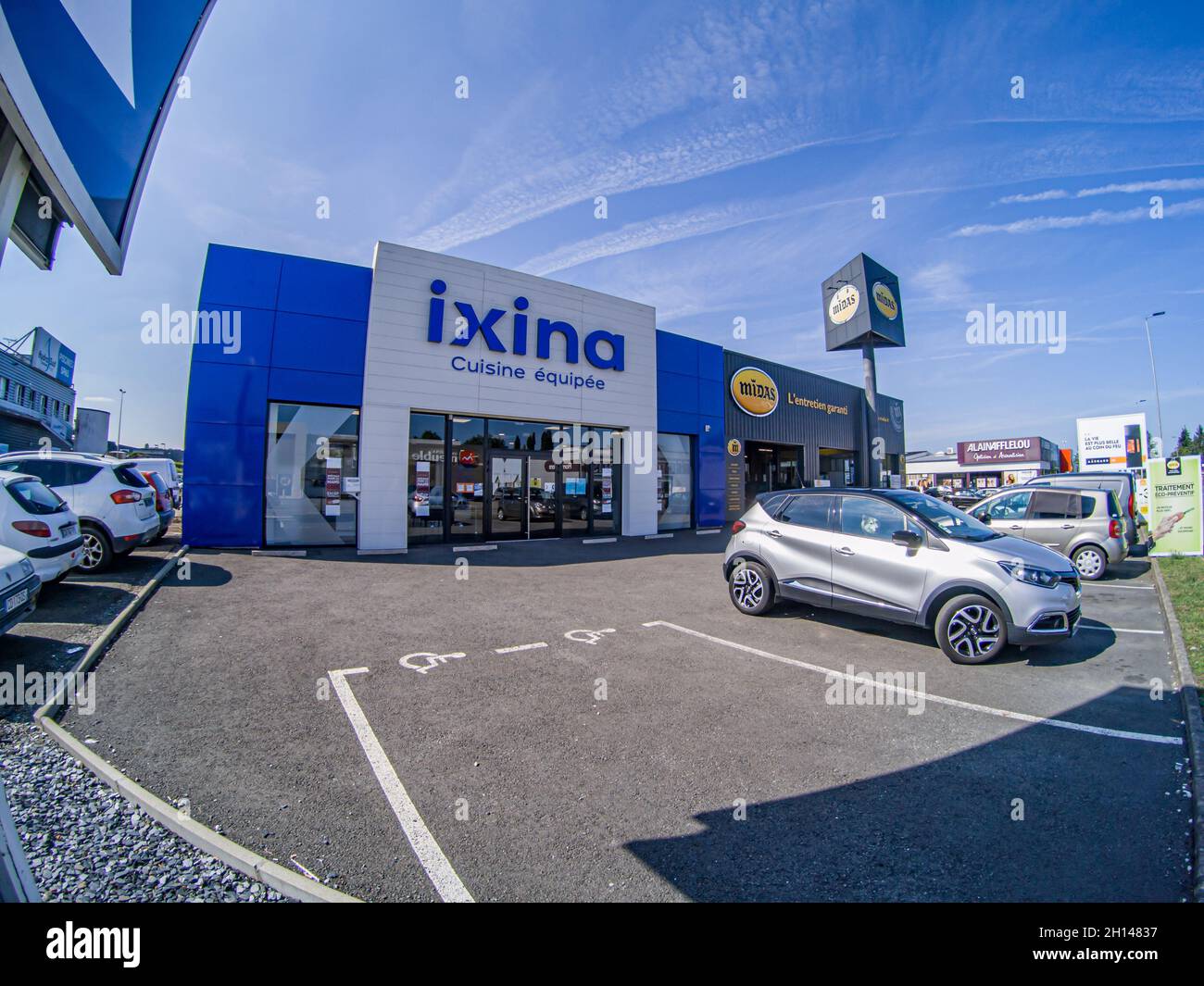 LE MANS, FRANCE - Sep 26, 2021: The front view of the Ixina store specializing in kitchen goods ...