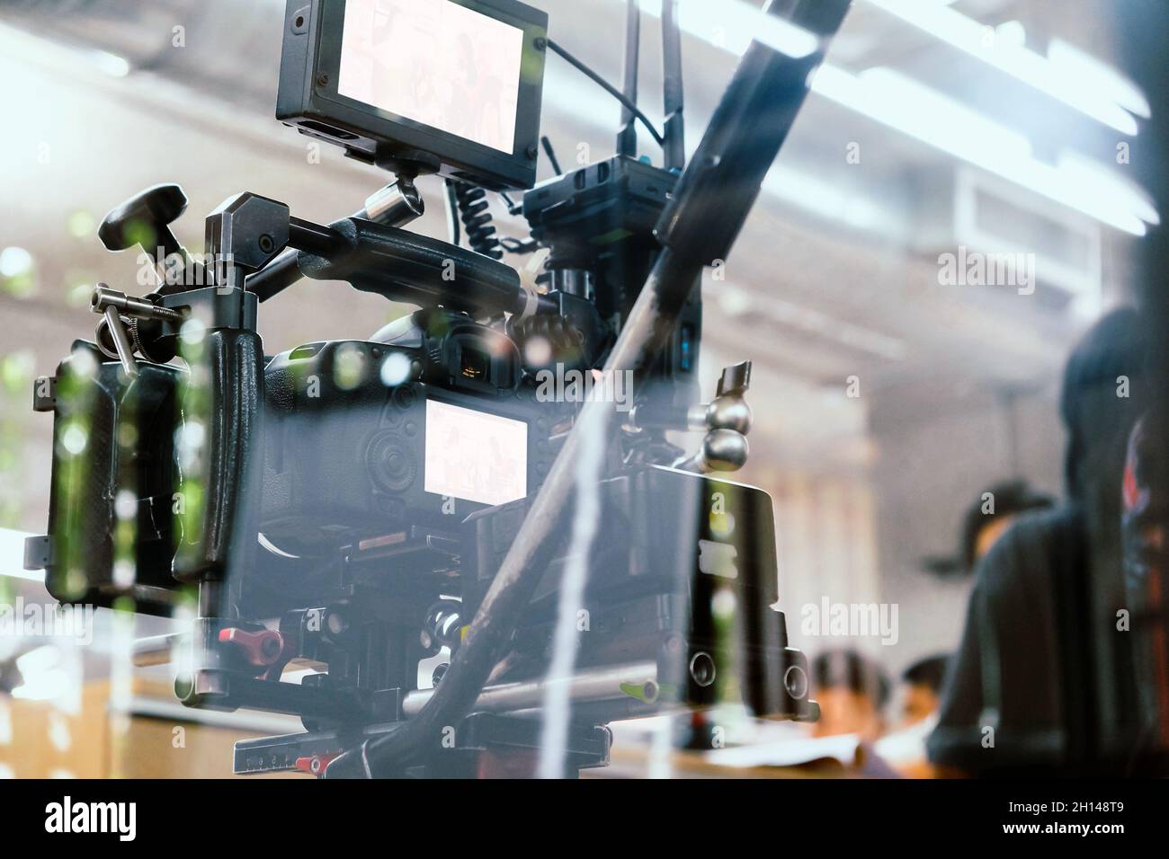 Detail image of professional camera on filming location Stock Photo - Alamy