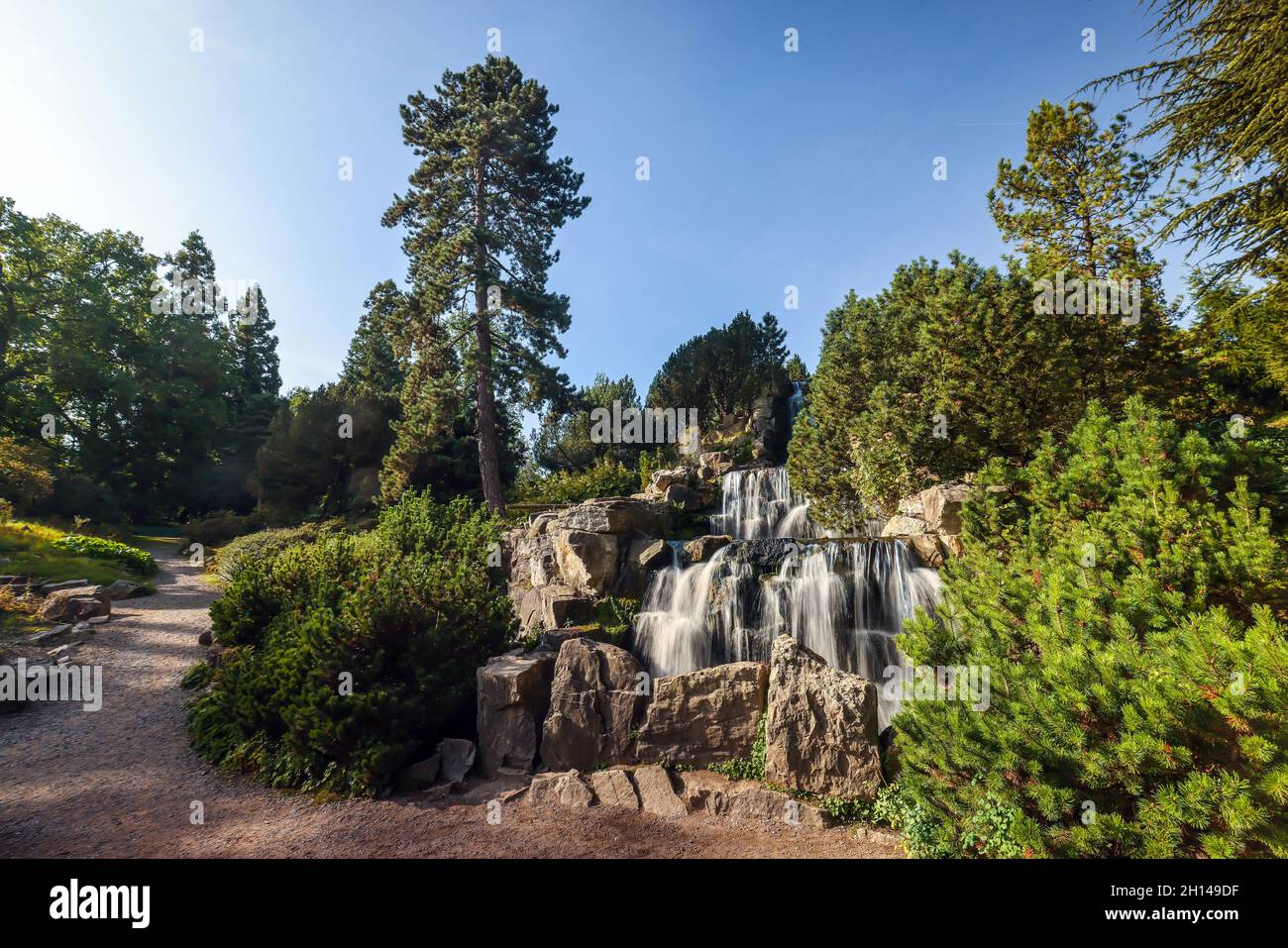 Essen, North Rhine-Westphalia, Germany - Alpinum with waterfall ...