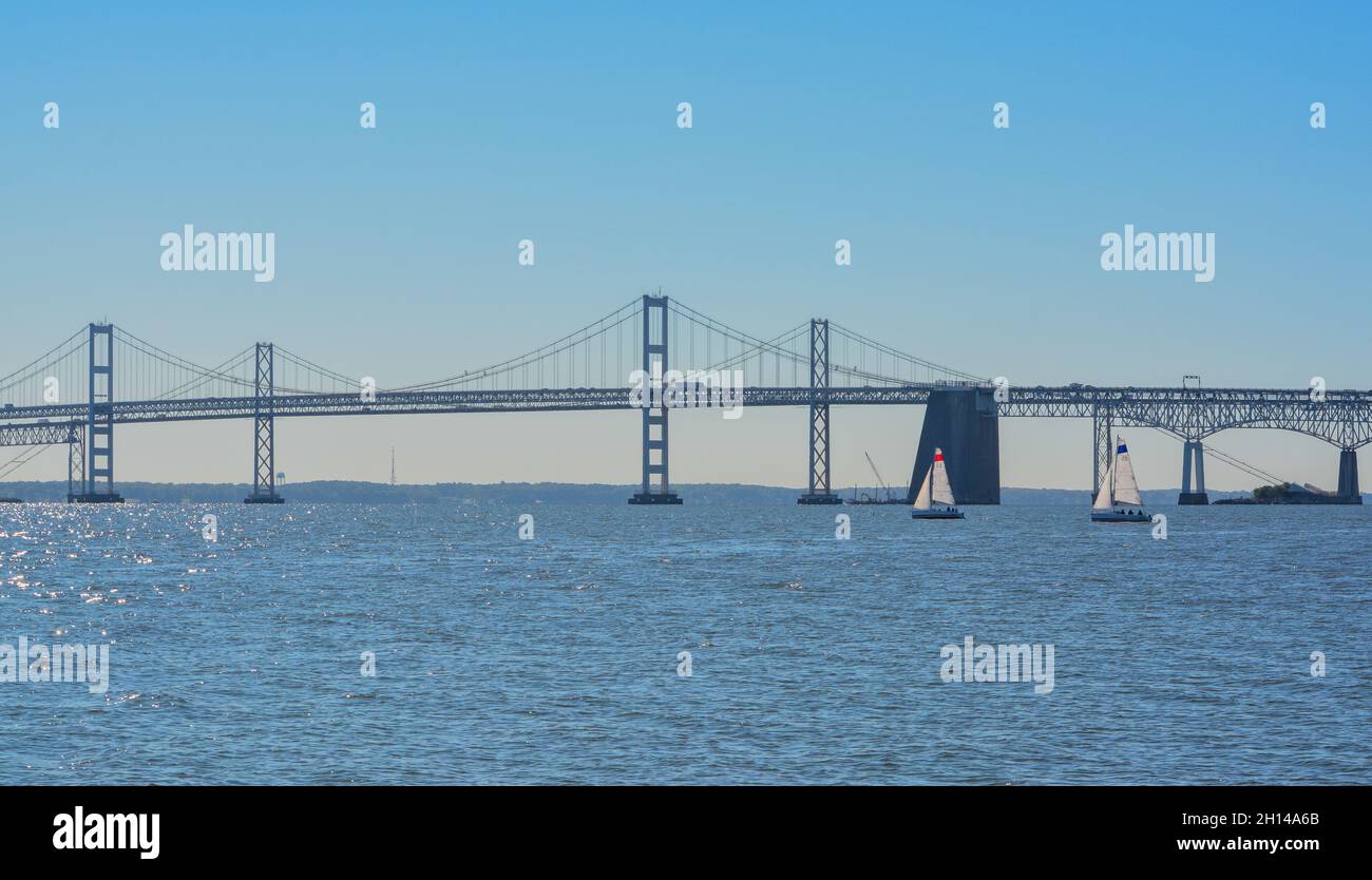 View of Chesapeake Bay Bridge from Sandy Point State Park in Annapolis ...