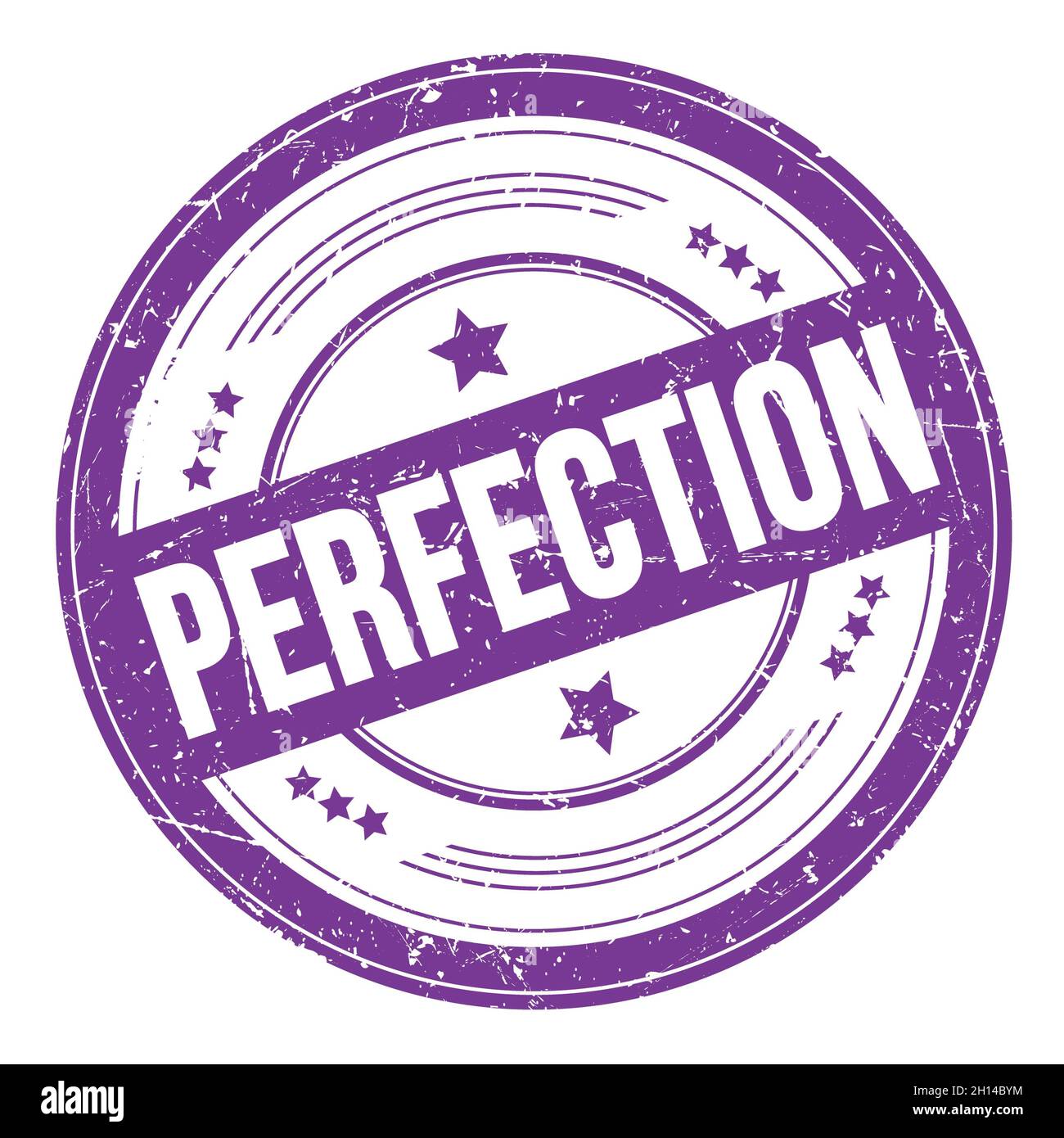 PERFECTION text on violet indigo round grungy texture stamp Stock Photo ...