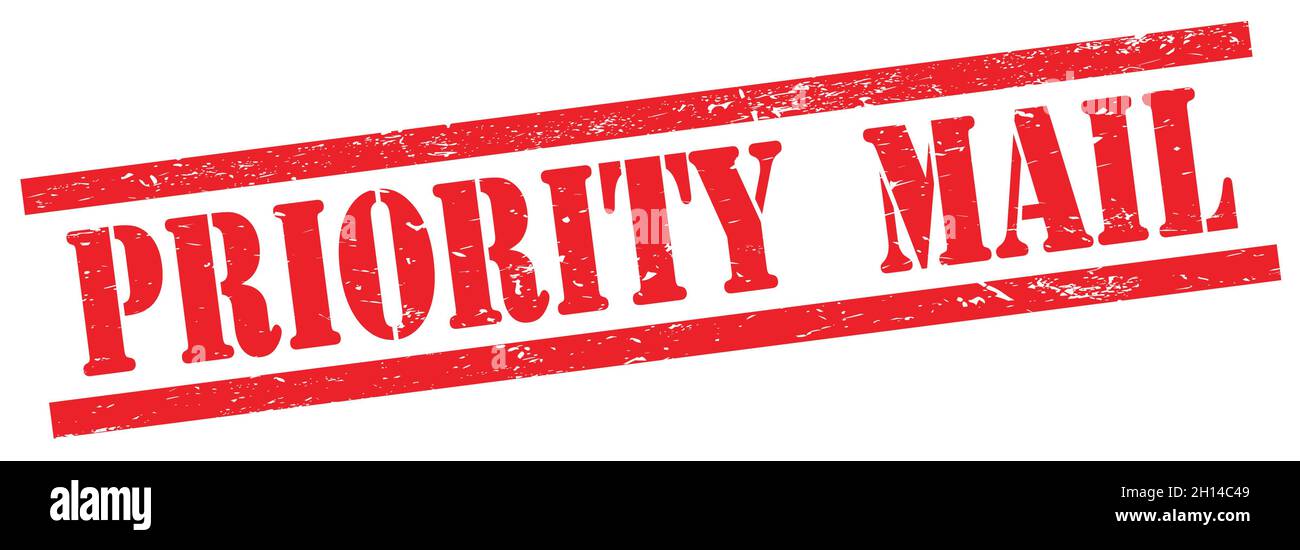 PRIORITY MAIL text on red grungy rectangle vintage stamp Stock Photo ...