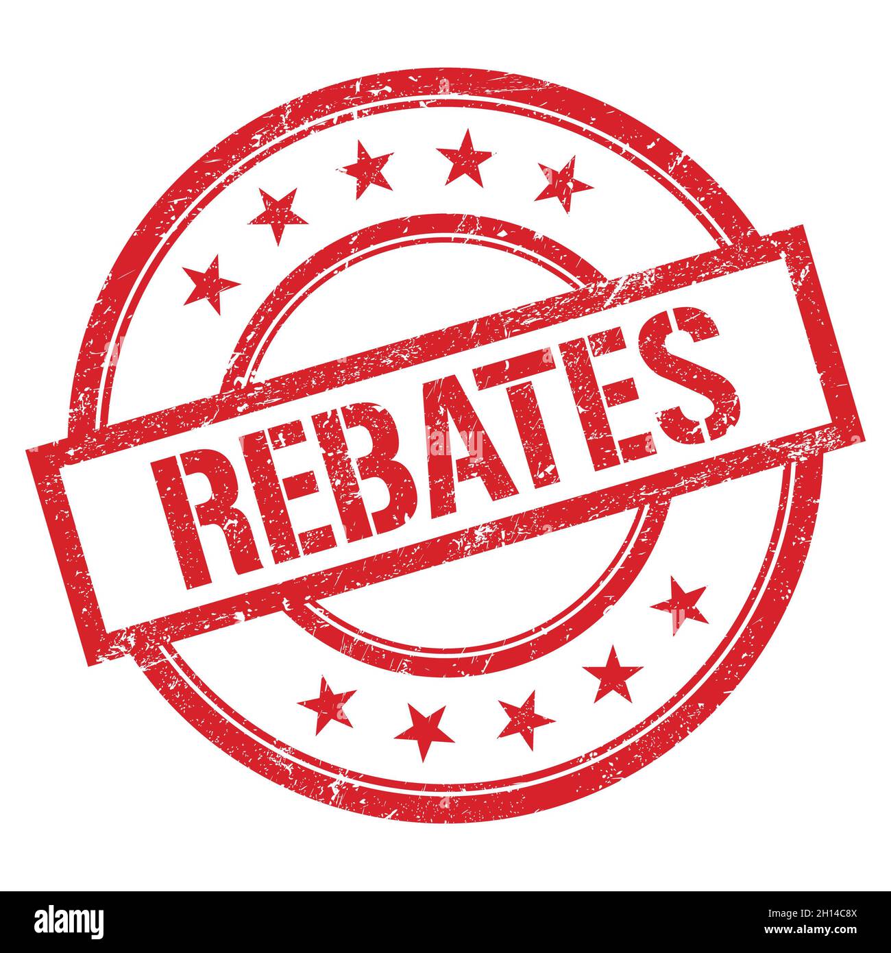 REBATES text written on red round vintage rubber stamp Stock Photo - Alamy