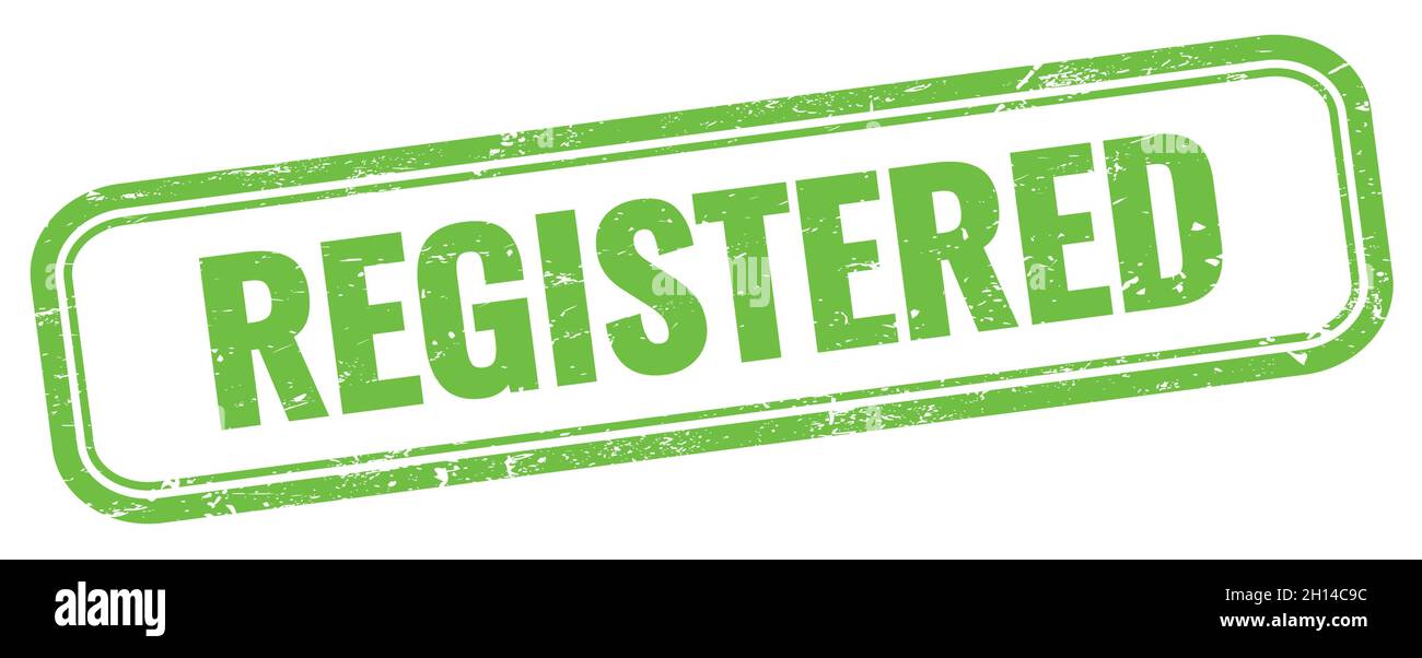 REGISTERED text on green grungy vintage rectangle stamp Stock Photo - Alamy